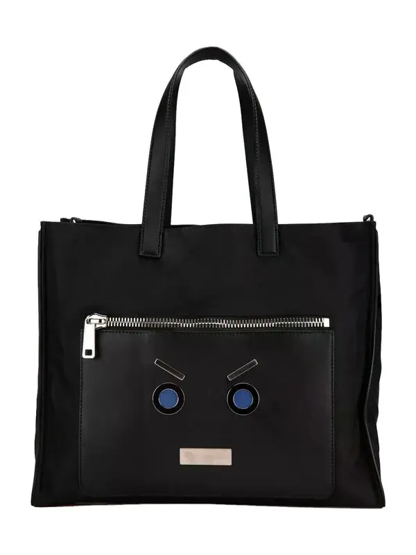 Fendi 2000-2010 Large Faces Nylon Tote Satchel - Black