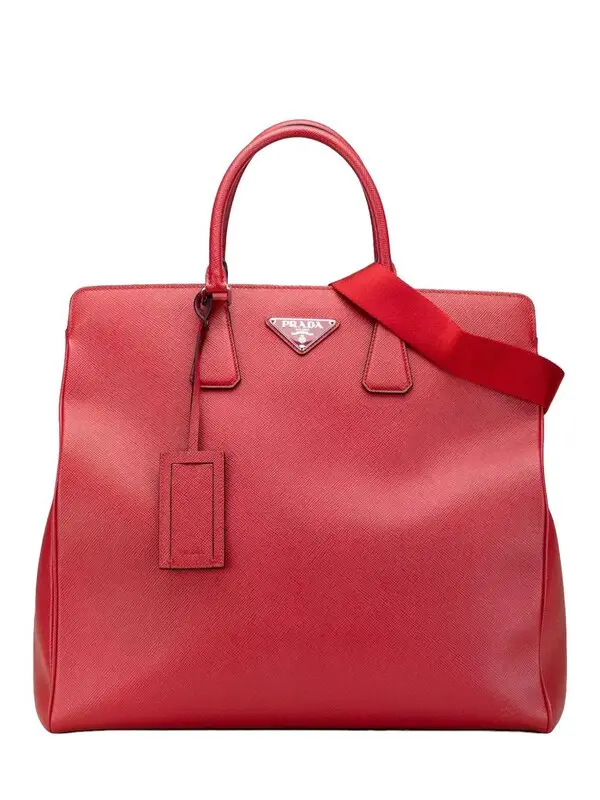 Prada Saffiano Cuir Tote Satchel - Red