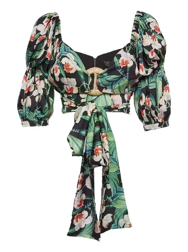 PatBO Buckle-detail Puff-sleeve Top - Green