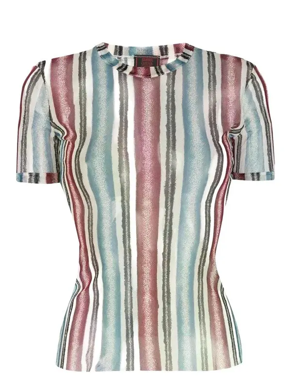 Jean Paul Gaultier 1990s Sheer Stripe-print Top - Red