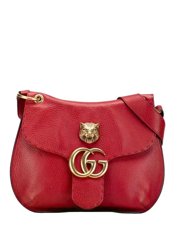Gucci Gg Marmont Leather Animalier Crossbody Bag - Red