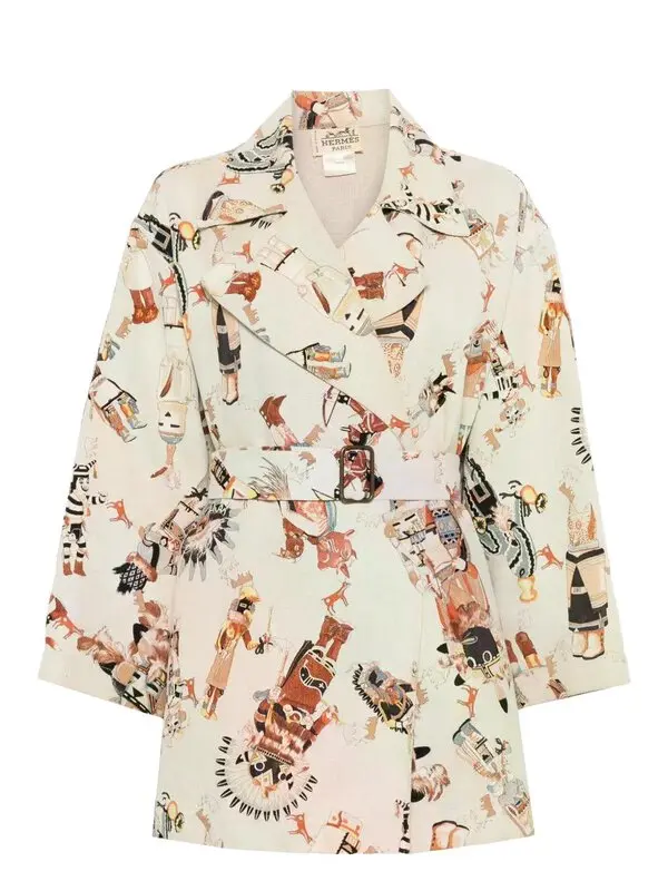 Hermès 1990s Native American Print Belted Jacket - Neutrals
