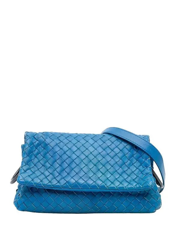 Bottega Veneta Nappa Intrecciato Flap Crossbody Bag - Blue