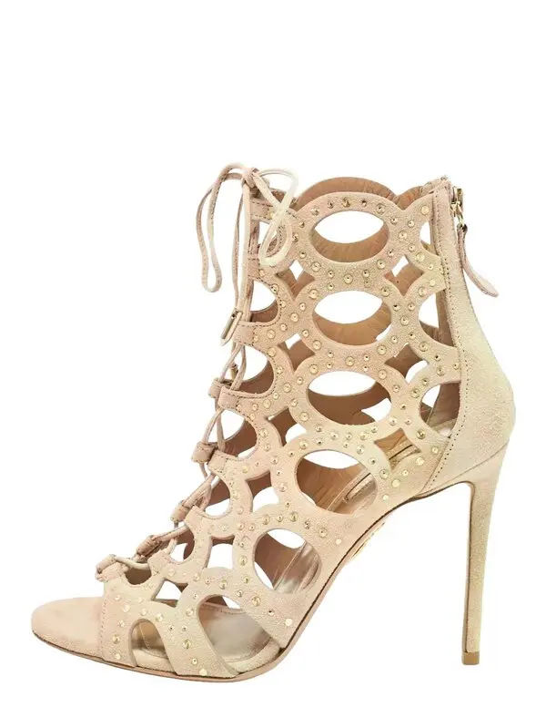 AQUAZZURA 105mm Cut-out Embellished Ankle Boots - Neutrals