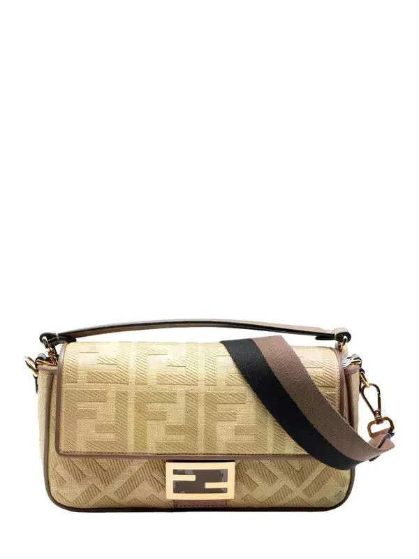 Fendi Embroidered Canvas Baguette Satchel - Brown