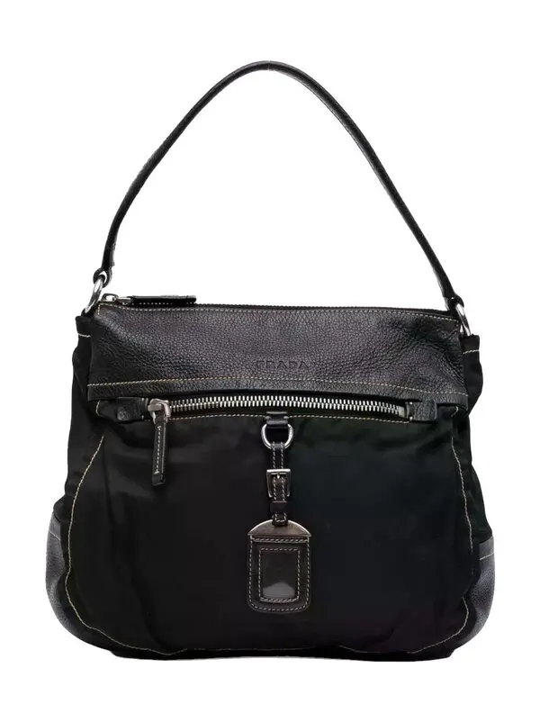 Prada Leather And Tessuto Shoulder Bag - Black