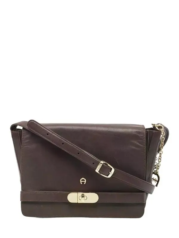AIGNER Leather Flap Bag - Brown