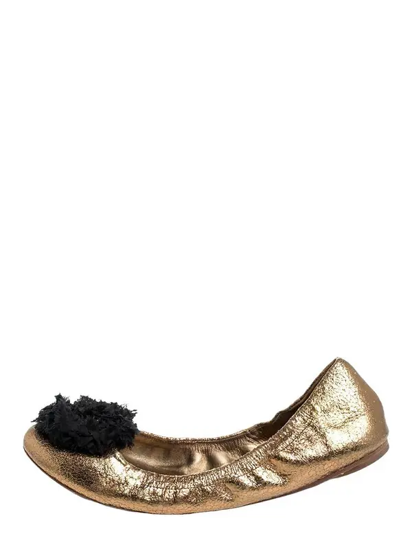 Tory Burch Cracked Leather Ballet Flats - Gold