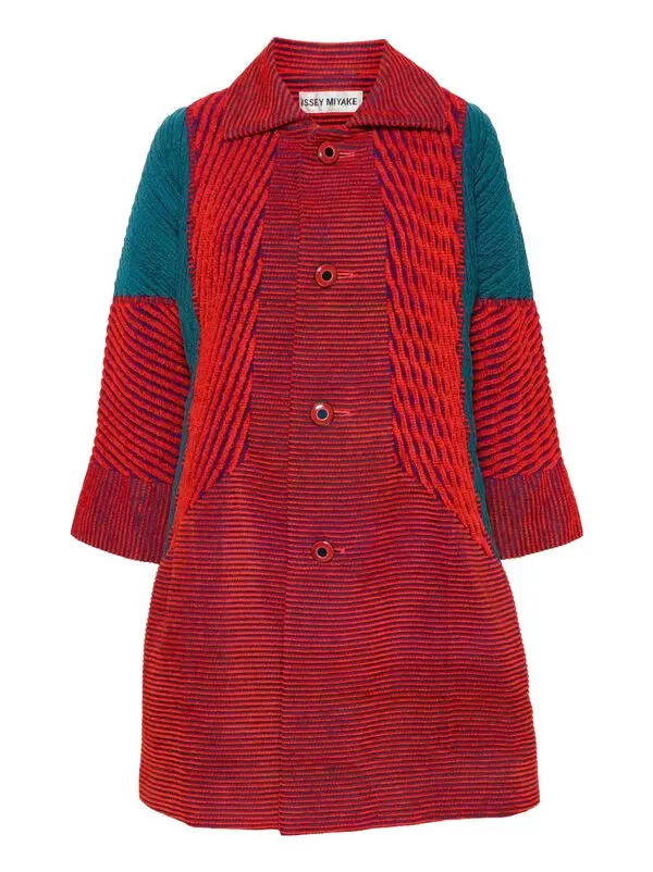 Issey Miyake 1990s Colour-block Ribbed Coat - Red