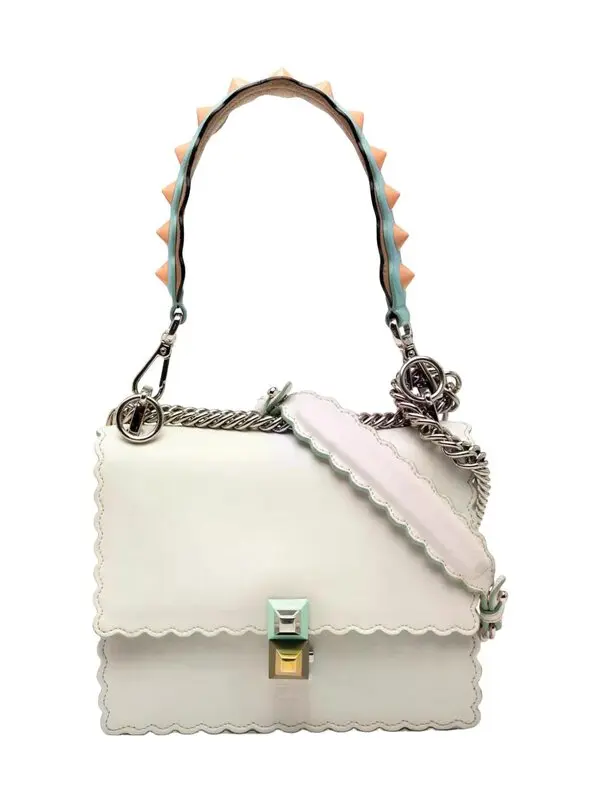 Fendi Small Scalloped Leather Kan I Satchel - White