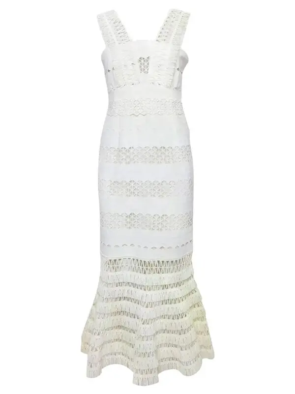 Simkhai Sleeveless Knit Midi Dress With Straw Trim - White