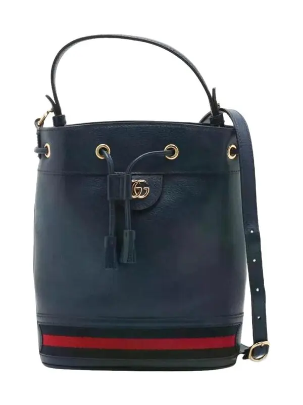 Gucci Tassel Striped Leather Bucket Bag - Blue