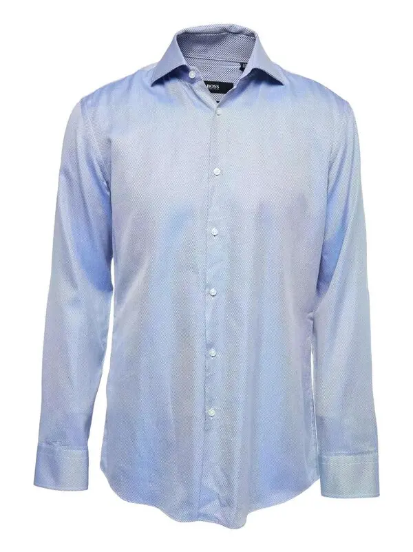 BOSS Herringbone Cotton Shirt - Blue