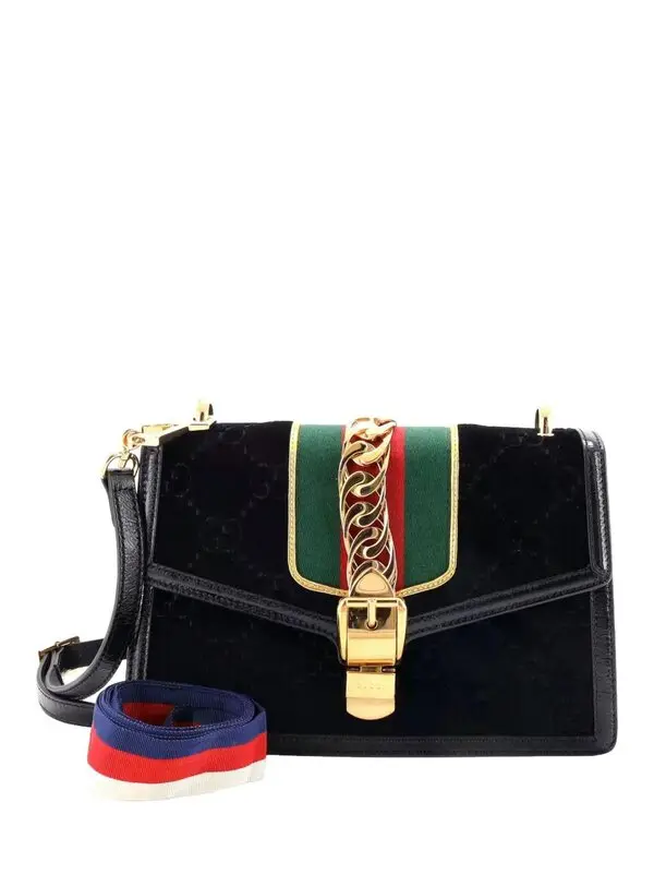 Gucci Sylvie Gg Velvet Shoulder Bag - Black