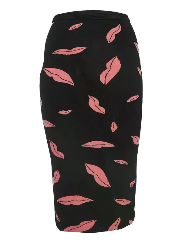 Diane Von Furstenberg Vintage Lips-print Straight Skirt - Black
