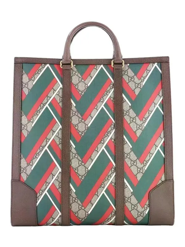 Gucci Web Strap Convertible Printed Gg Coated Canvas Tall Tote Bag - Green