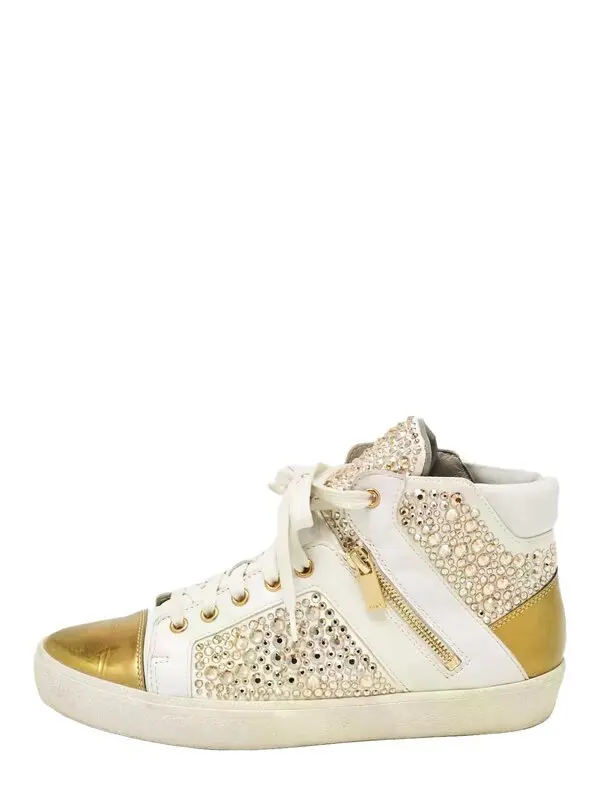 GINA Crystal-embellished High-top Sneakers - White / Gold