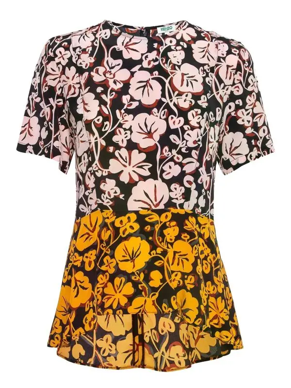 Kenzo Floral-print Peplum Top - Yellow