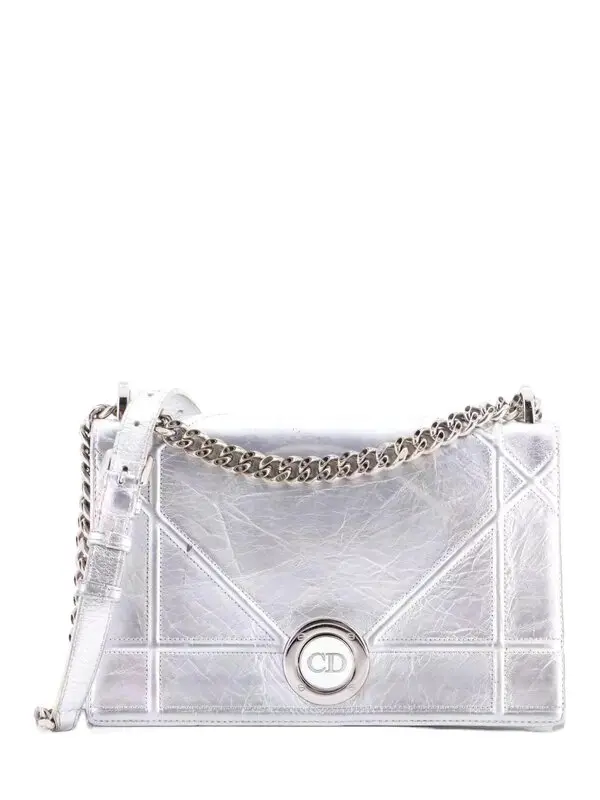 Dior Diorama Clasp Flap Bag Crinkled Lambskin Medium - Silver