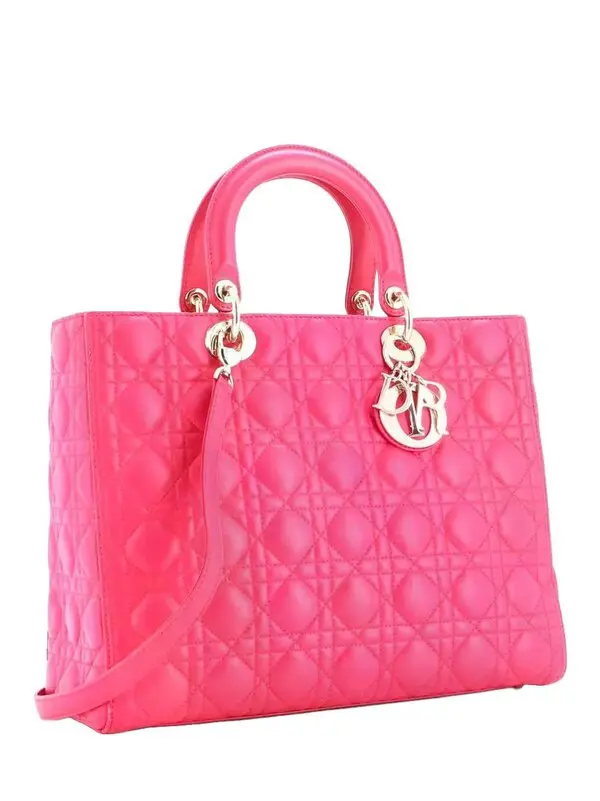 Dior Lady Cannage Quilt Lambskin Large Tote Bag - Pink