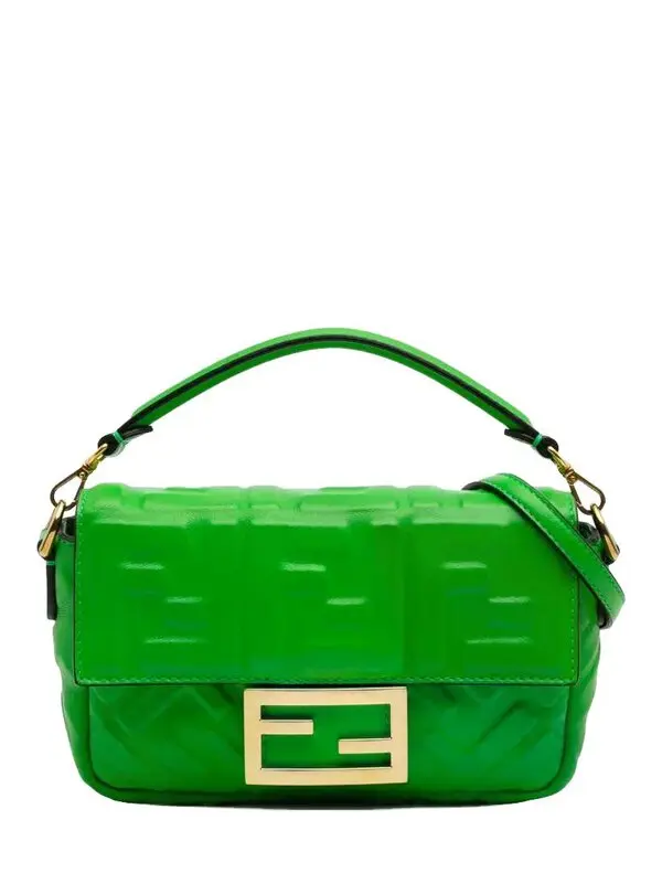 Fendi Zucca Embossed Leather Baguette Satchel - Green