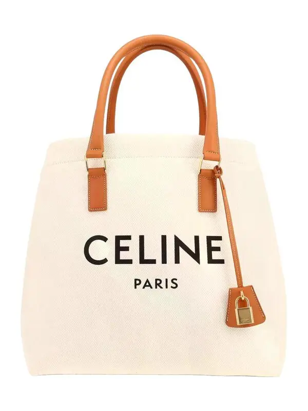 Celine Logo-print Leather-trimmed Tote Bag - Neutrals