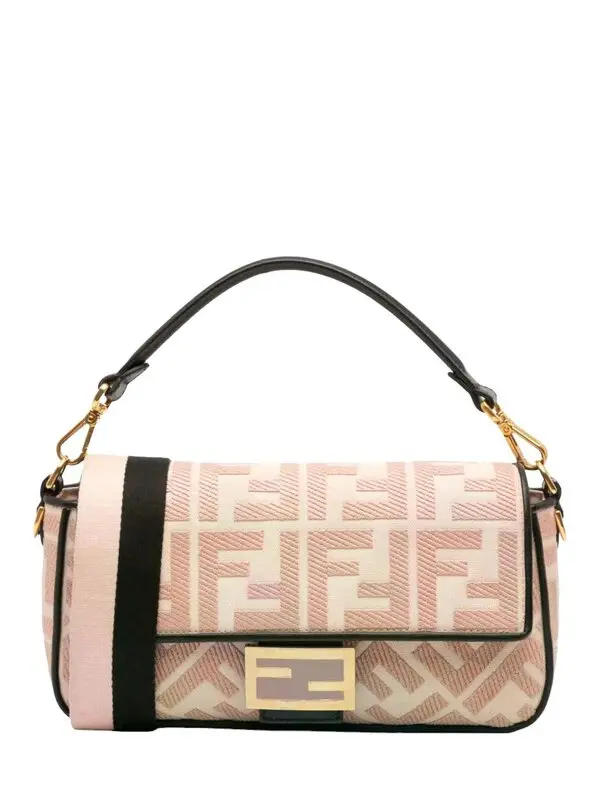 Fendi Zucca Embroidered Canvas Baguette Satchel - Pink