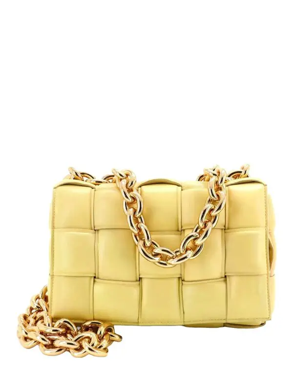 Bottega Veneta Cassette Chain Padded Maxi Intrecciato Leather Crossbody Bag - Yellow