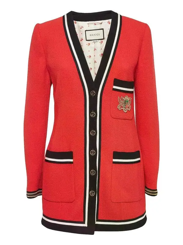 Gucci Contrasting-trim Crest-detail Jacket - Red