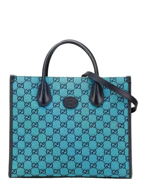 Gucci Small Gg Canvas Interlocking G Tote Satchel - Blue