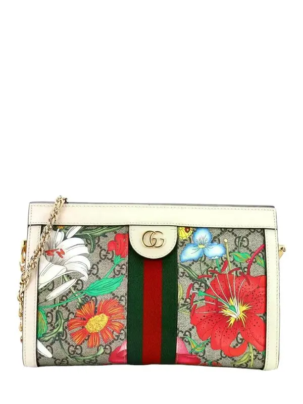 Gucci Ophidia Chain Shoulder Bag Flora Gg Coated Canvas Small Crossbody Bag - Neutrals
