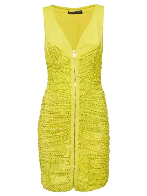 Versace Ruched Zip-up Dress - Yellow
