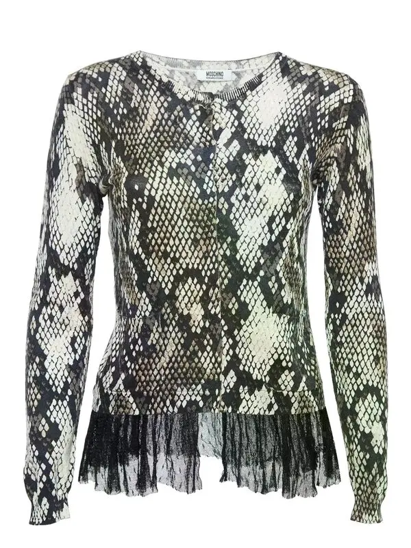 Moschino Snake-print Lace-trim Top - Black