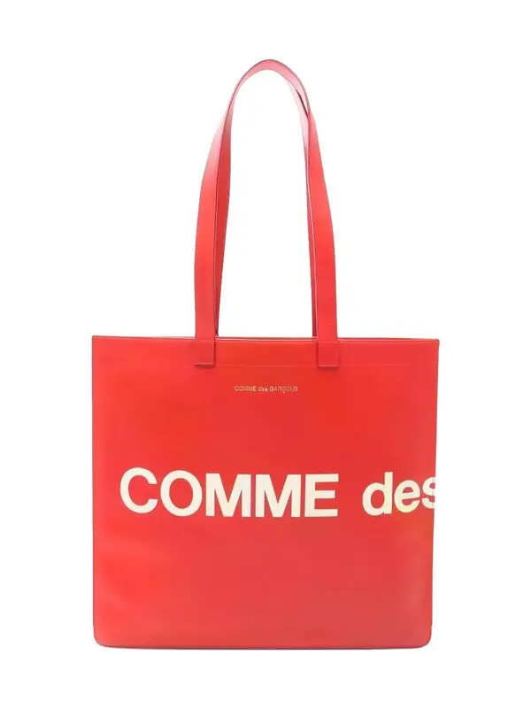 Comme Des Garçons Logo Leather Handbag - Red