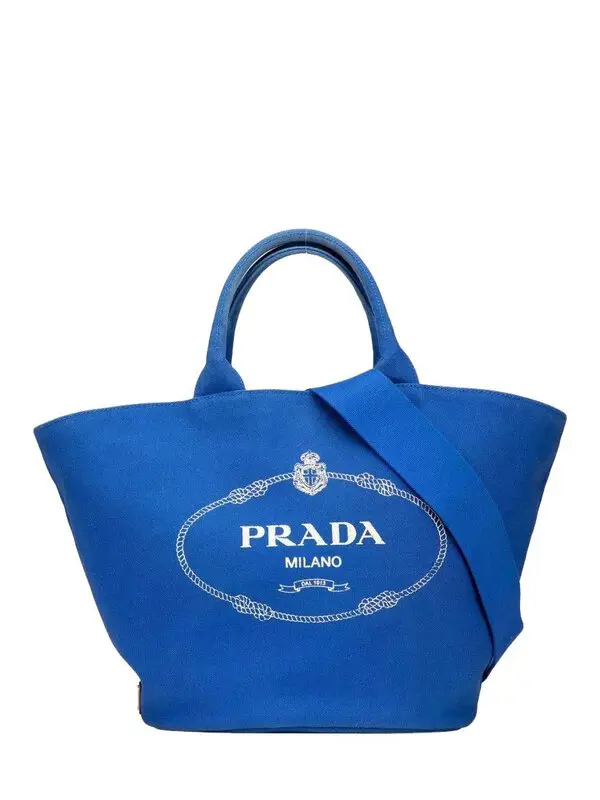 Prada Canapa Logo Convertible Shopping Tote Satchel - Blue