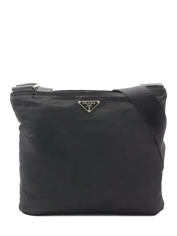 Prada 2000s Logo-plaque Shoulder Bag - Black