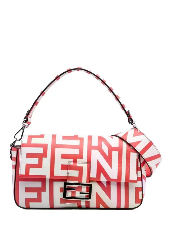 Fendi Marc Jacobs Nappa Vitello King Logo Print Phone Baguette Satchel - Red