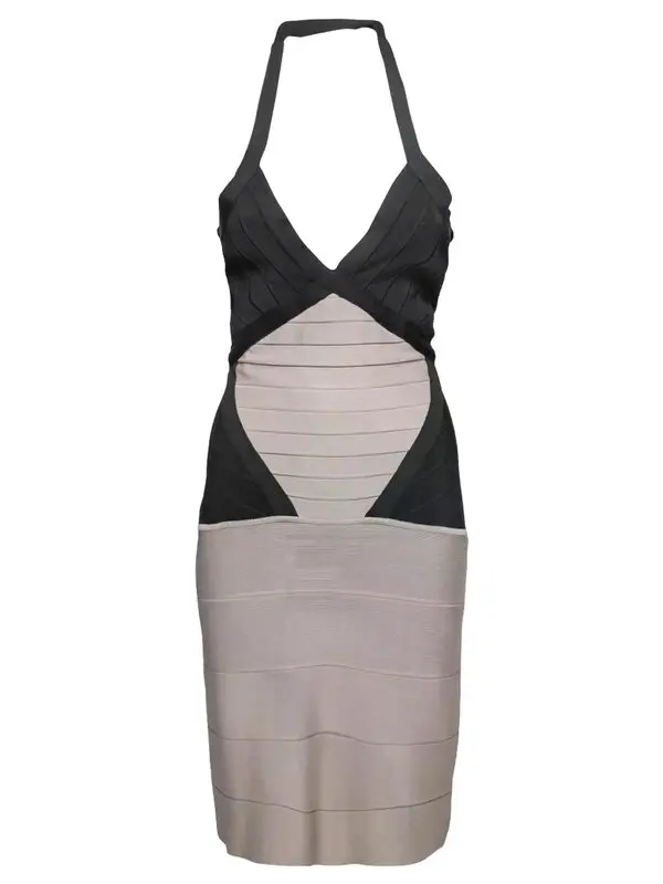 Herve Leger Halterneck Bandage Dress - Neutrals