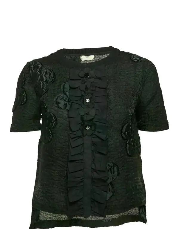 Fendi Floral-embellished Ruffled Blouse - Black