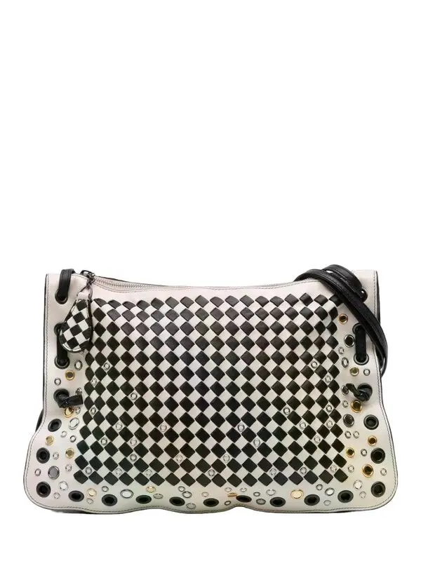 Bottega Veneta Nappa Intrecciato Check Grommet Palio Crossbody Bag - White