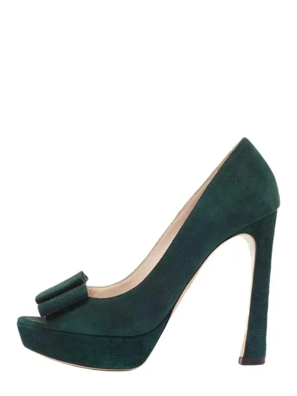 Miu Miu Suede Platform Peep Toe Pumps - Green