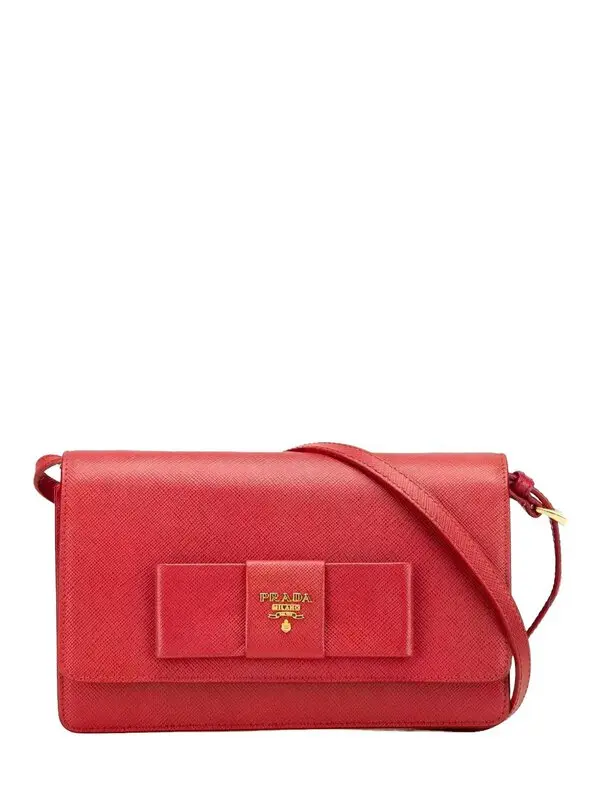 Prada Saffiano Lux Bow Wallet On Strap - Red