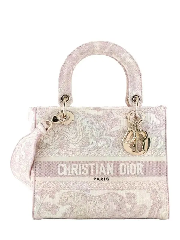 Dior Toile De Jouy Lady D-lite Embroidered Canvas Tote Bag - Neutrals