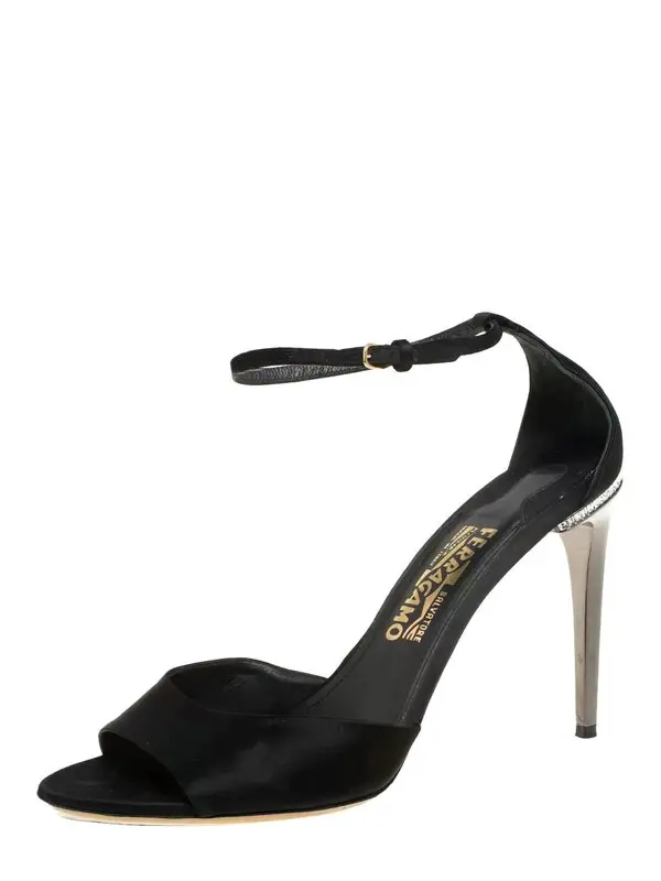 FERRAGAMO 100mm Satin Ankle-buckle Sandals - Black