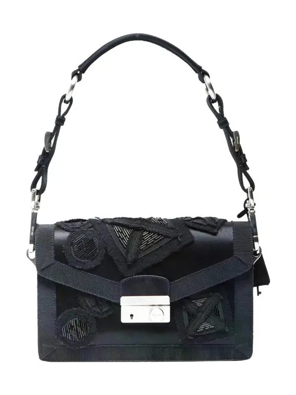 Prada 2000-2010 Satin Bead-embroidered Shoulder Bag - Black