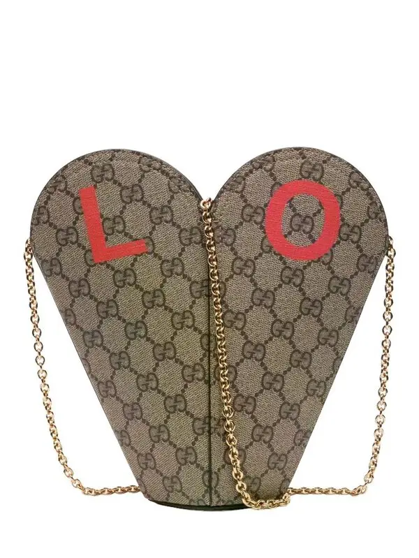 Gucci Valentines Day Gg Supreme Love Heart Crossbody Bag - Brown
