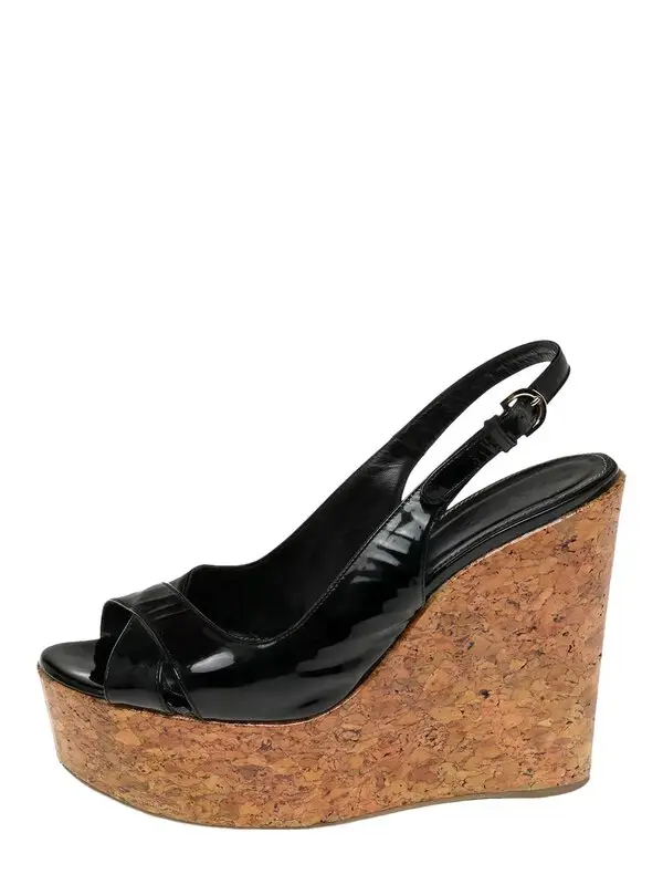 SERGIO ROSSI 130mm Patent-finish Wedge Sandals - Black