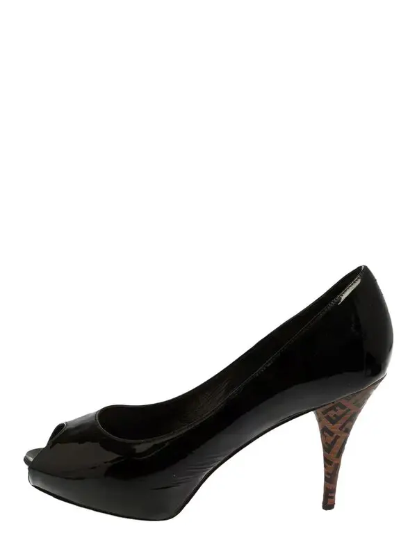 Fendi 100mm Zucca-print Patent Leather Pumps - Black
