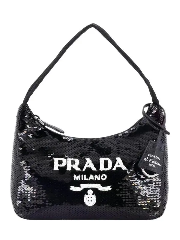 Prada Re-edition 2000 Sequins Mini Hobo Bag - Black