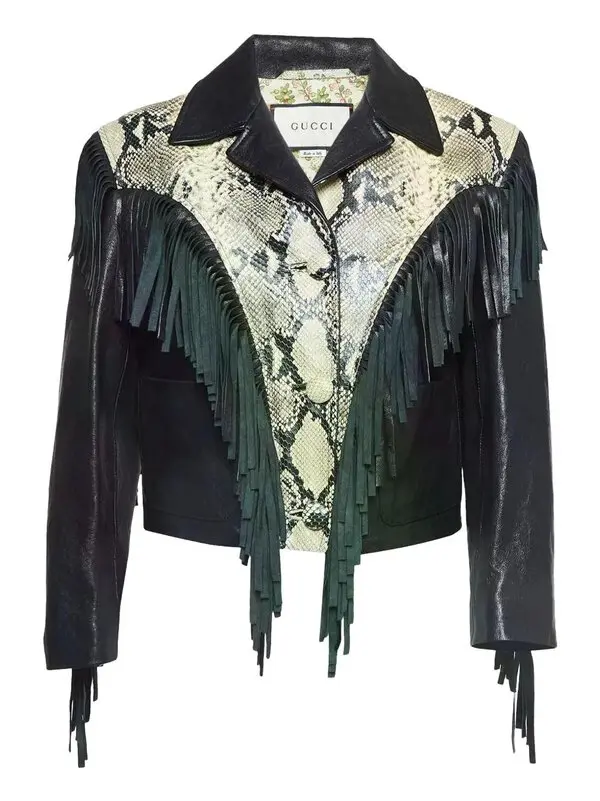 Gucci Leather Fringed Jacket - Black